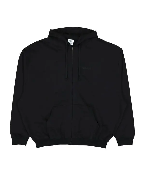 Vetements Logo Embroidered Zip-up Drawstring Hoodie - Black