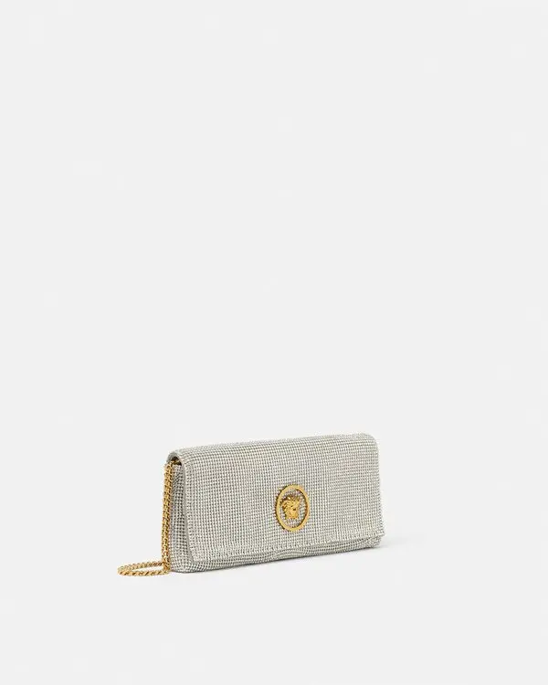 Versace Embellished Clutch Bag With La Medusa Hardware - Silver