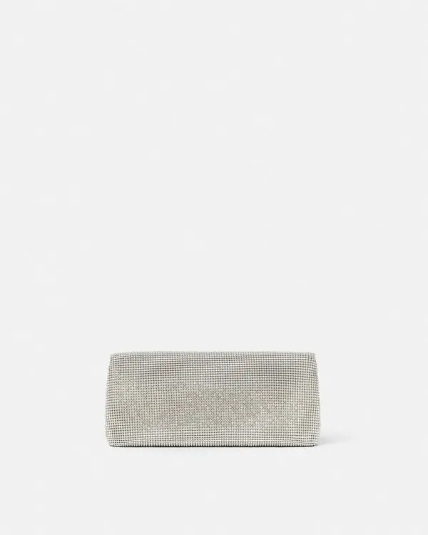 Versace Embellished Clutch Bag With La Medusa Hardware - Silver
