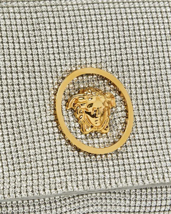 Versace Embellished Clutch Bag With La Medusa Hardware - Silver