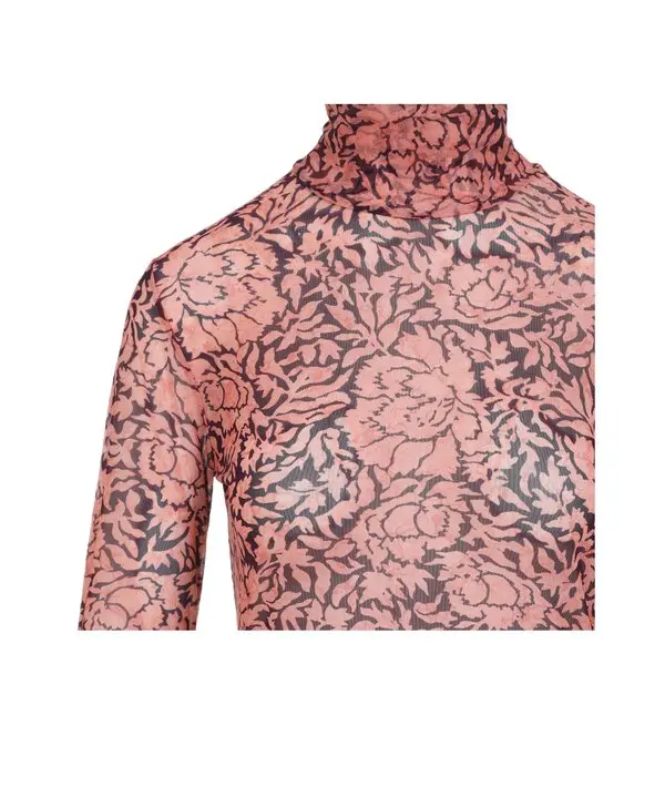 Dries Van Noten Sheer Floral Print Turtleneck Blouse