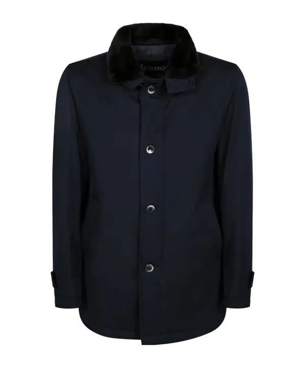 Herno Single-breasted Cotton Jacket With Fur Trim - Black