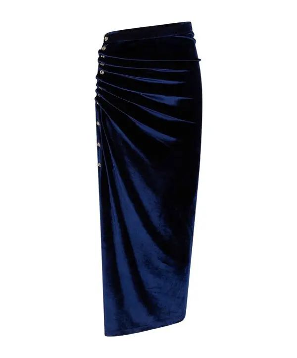 Rabanne Ruched Velvet Midi Skirt - Blue