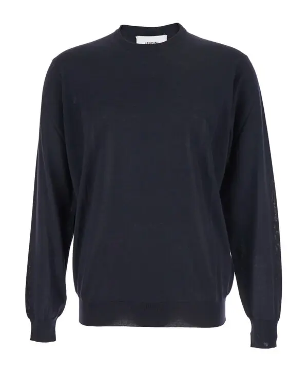 LARDINI Crewneck Long Sleeve Wool Sweater - Blue