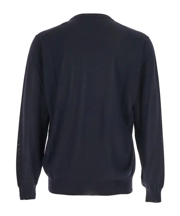 LARDINI Crewneck Long Sleeve Wool Sweater - Blue
