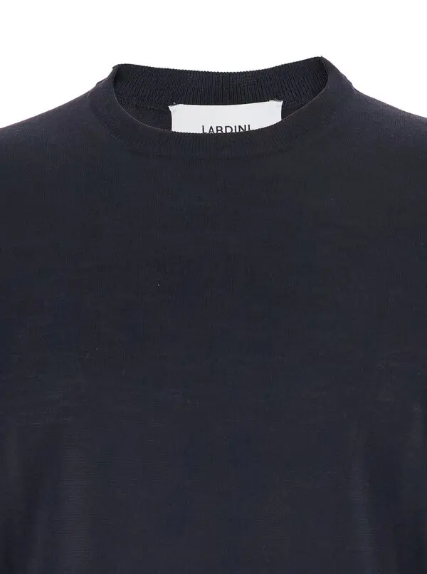 LARDINI Crewneck Long Sleeve Wool Sweater - Blue