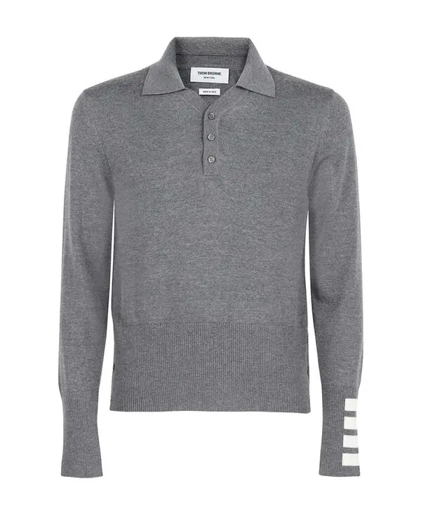 Thom Browne 4-bar Long-sleeved Knitted Polo Shirt - Medium Gray