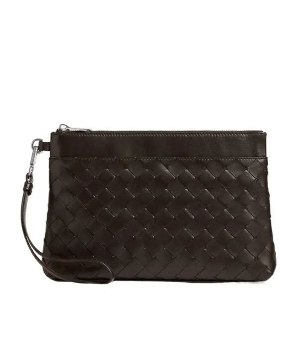Bottega Veneta Intrecciato Prism Pouch Wristlet - Chocolate Brown
