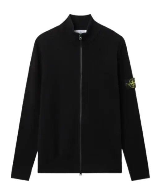 Stone Island Logo Patch Zip-up Cardigan - Black