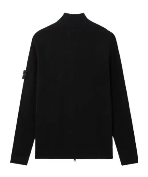 Stone Island Logo Patch Zip-up Cardigan - Black