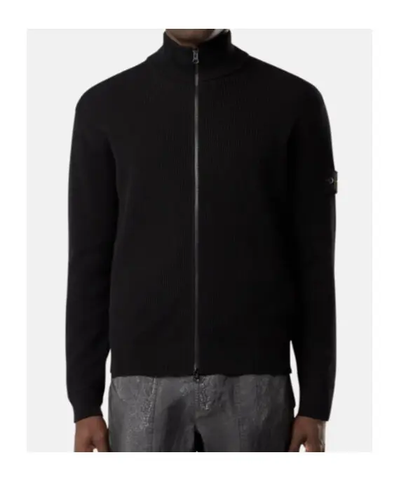 Stone Island Logo Patch Zip-up Cardigan - Black