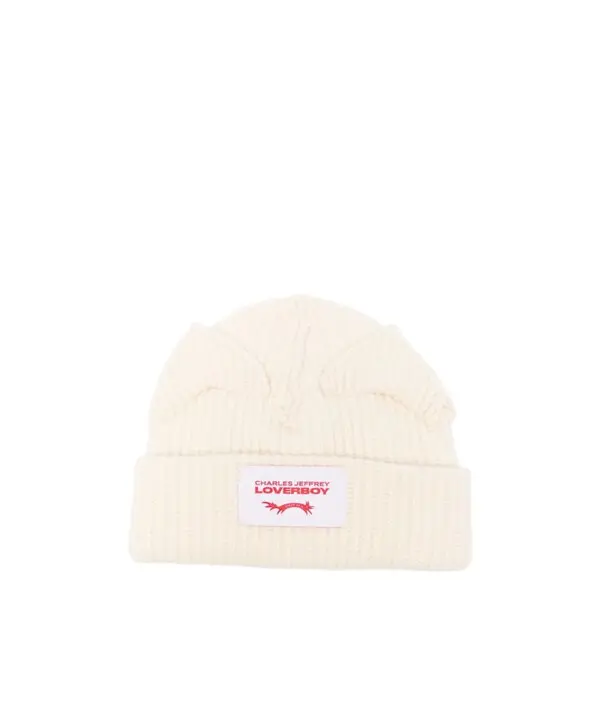 CHARLES JEFFRREY LOVERBOY Ribbed Beanie With Logo - White