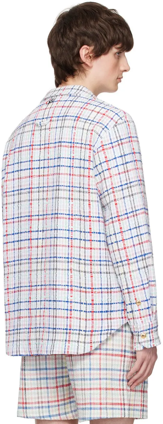 Thom Browne Gingham Check Buttoned Overshirt - White