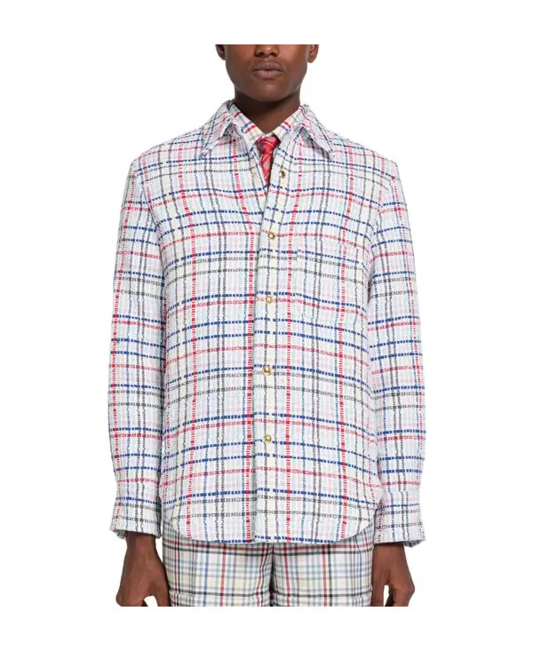 Thom Browne Gingham Check Buttoned Overshirt - White