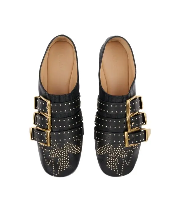 Chloé Susan Studded Buckle Flats - Black