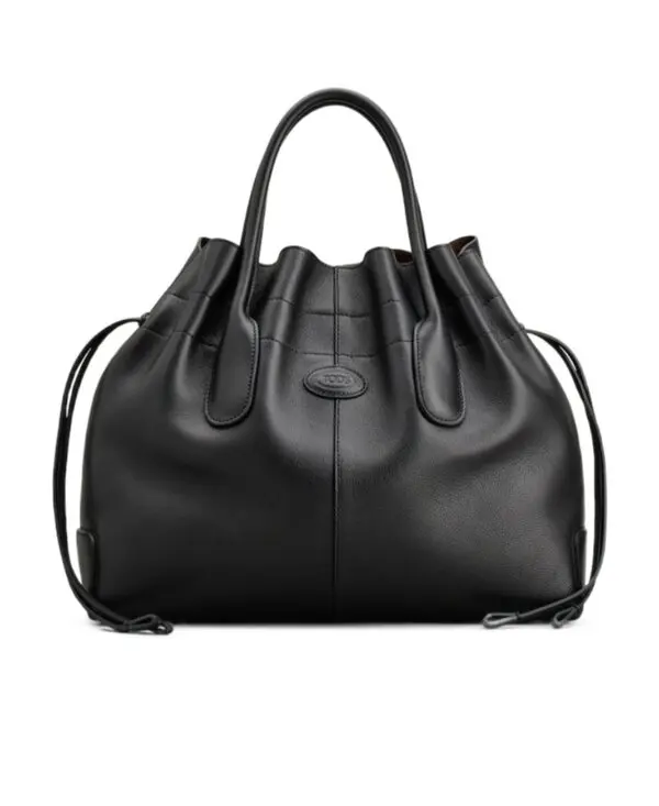 TOD'S Logo Patch Drawstring Tote Bag - Black