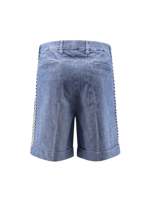 Valentino Garavani Turn-up Hem Denim Shorts With Embroidered Side Trim