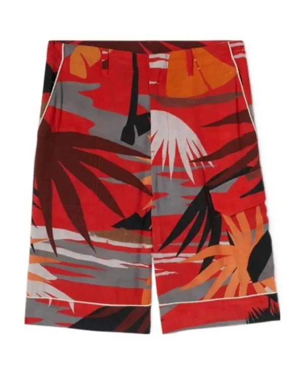 Palm Angels Graphic Print Straight Leg Shorts - Red