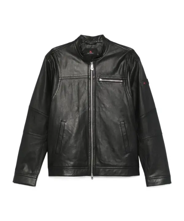 Peuterey Long-sleeved Leather Jacket With Zipper Details - Black