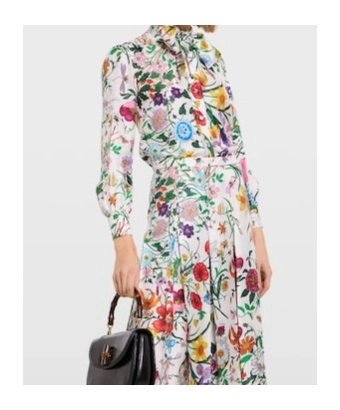 Gucci Flora Print Bow Neck Long Sleeve Shirt