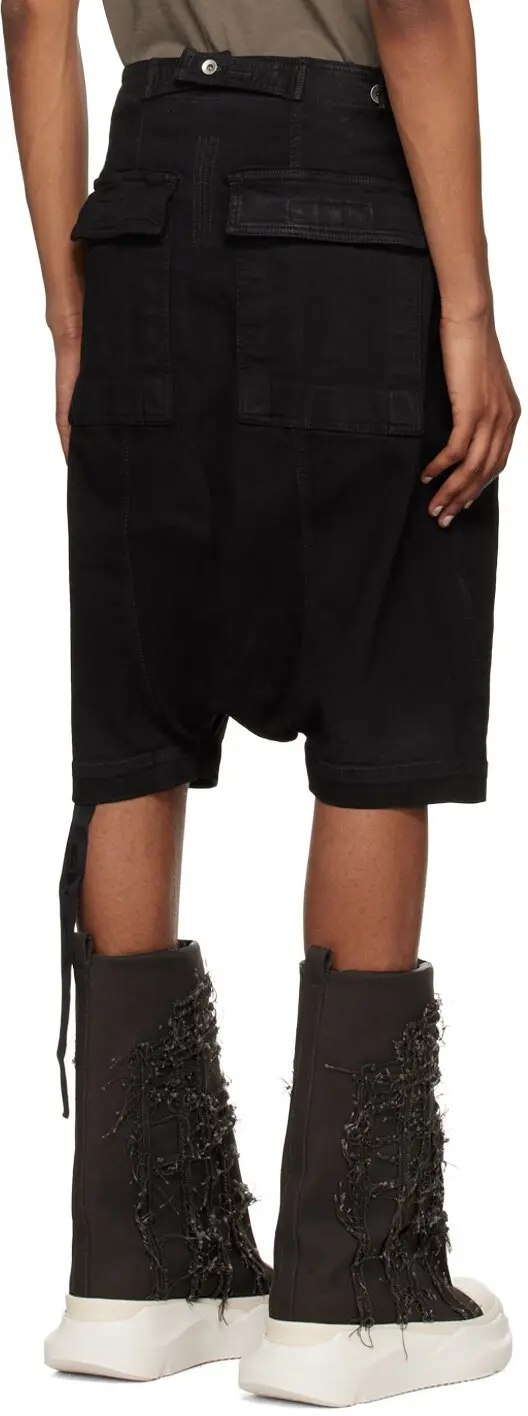 Rick Owens Diagonal Zipper Coated Denim Shorts