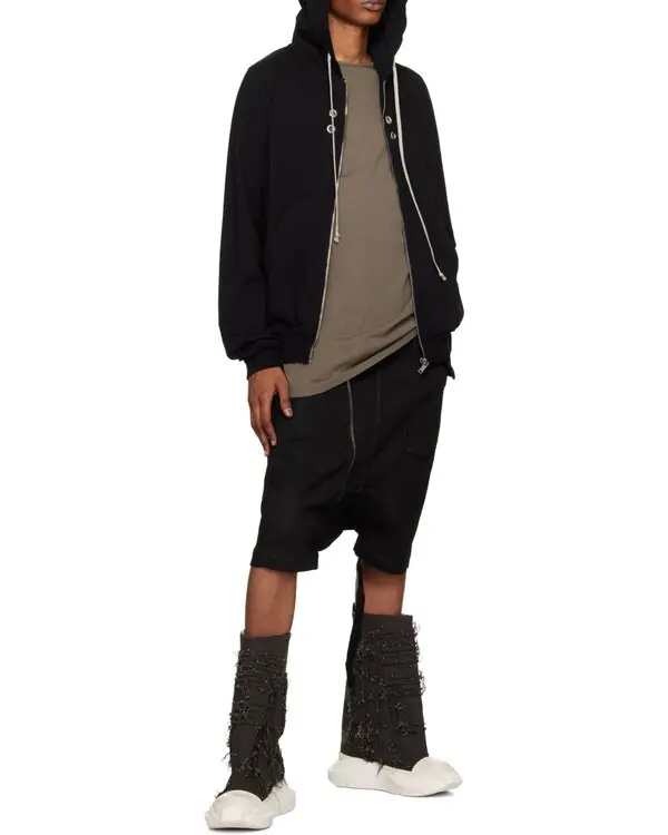Rick Owens Diagonal Zipper Coated Denim Shorts