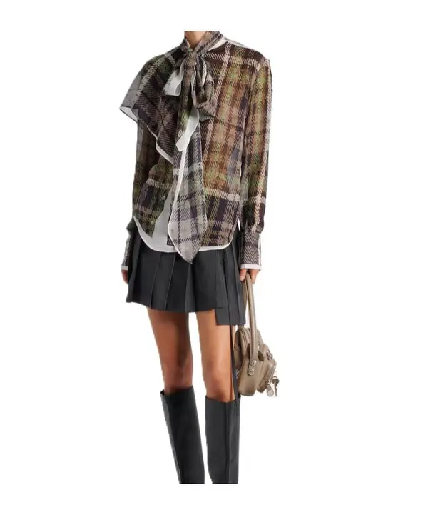Acne Studios Checked Pussy-bow Blouse