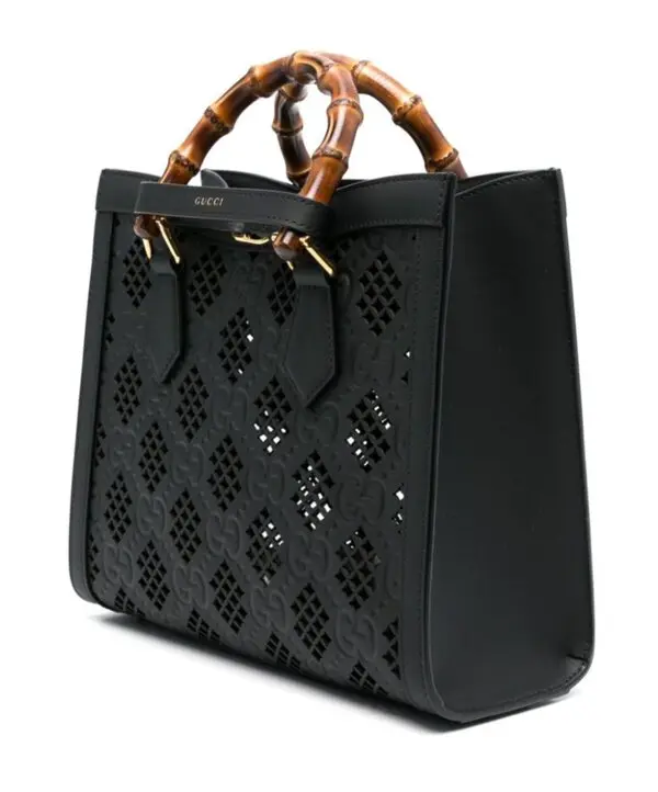 Gucci Diana Leather Tote Bag With Bamboo Handles - Black
