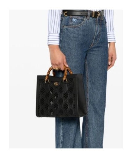 Gucci Diana Leather Tote Bag With Bamboo Handles - Black