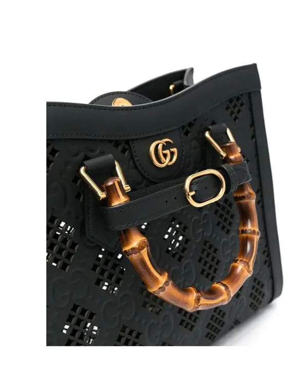 Gucci Diana Leather Tote Bag With Bamboo Handles - Black