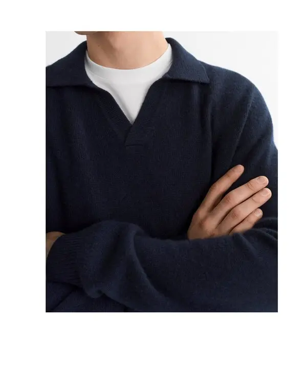 Soft Goat Cashmere Polo Sweater With V-neck