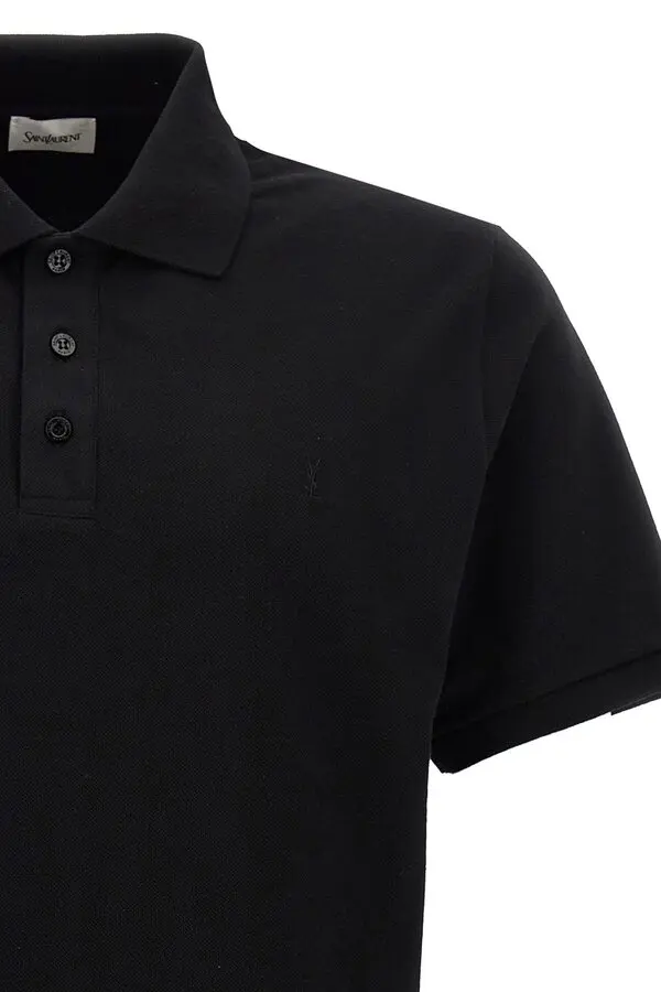 Saint Laurent Cassandre Short-sleeved Polo Shirt - Black