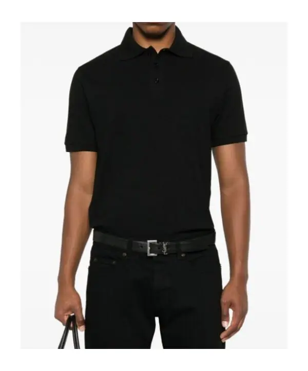 Saint Laurent Cassandre Short-sleeved Polo Shirt - Black