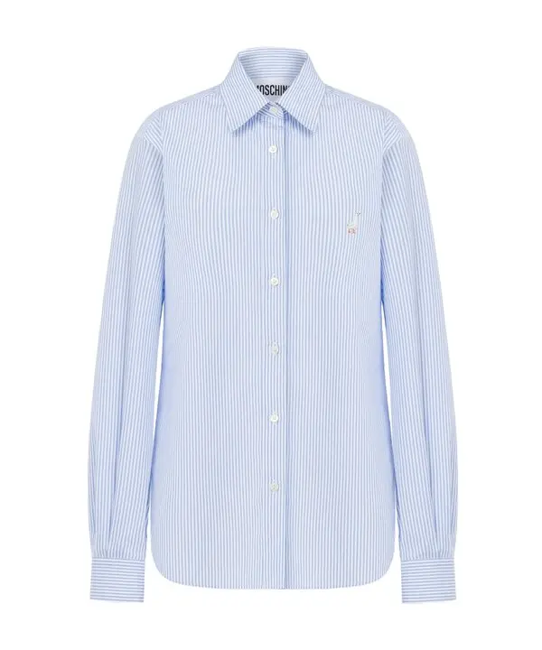 Moschino Long-sleeved Striped Shirt With Embroidered Logo - Azure
