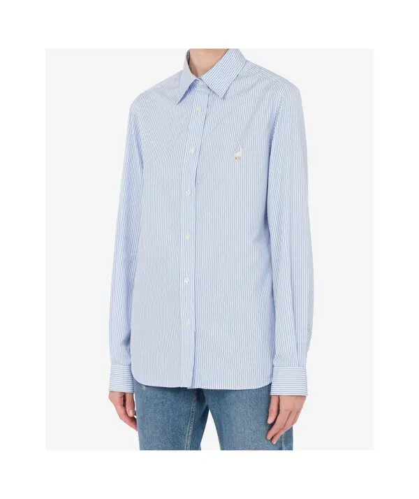 Moschino Long-sleeved Striped Shirt With Embroidered Logo - Azure