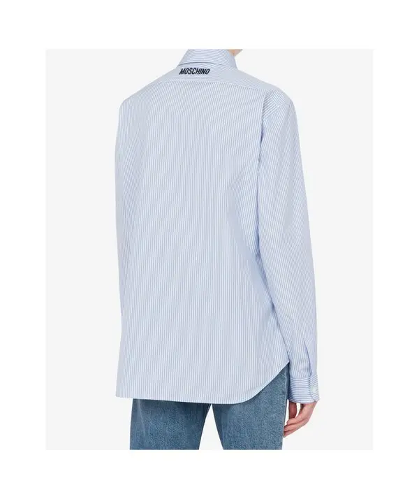 Moschino Long-sleeved Striped Shirt With Embroidered Logo - Azure