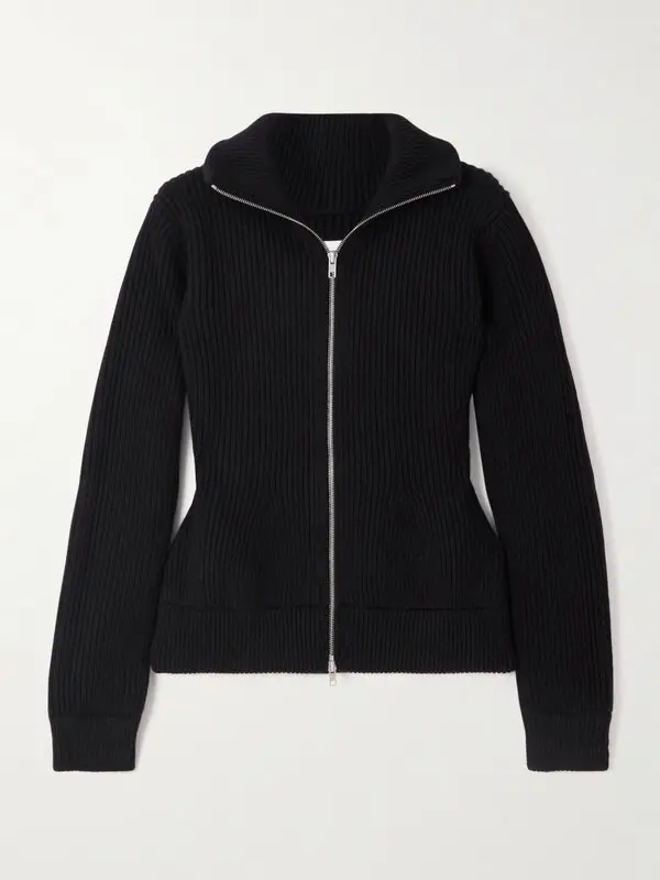 MAISON MARGIELA Ribbed Zip-up Cardigan - Black