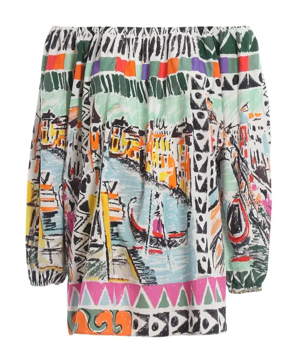 Prada Off-the-shoulder Printed Blouse - Cloud Ash