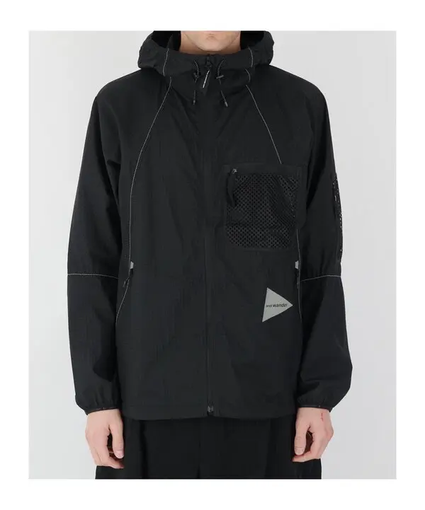 AND WANDER Ripstop Hooded Jacket - Black
