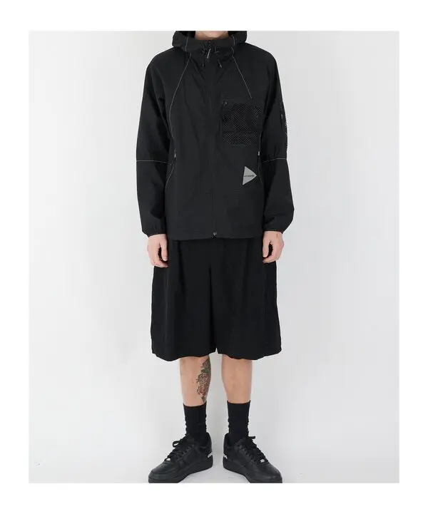 AND WANDER Ripstop Hooded Jacket - Black