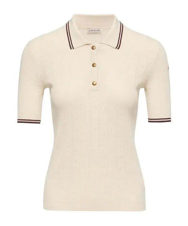 Moncler Pointelle Knit Polo Top - Ivory