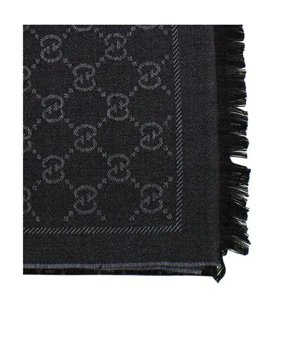 Gucci Gg Jacquard Pattern Knitted Scarf - Black