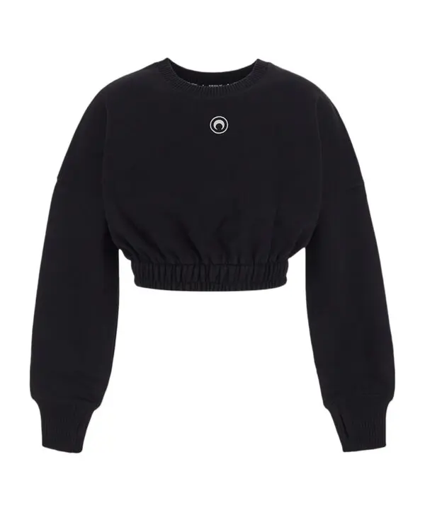 MARINE SERRE Cropped Pullover With Front Logo Embroidery - Black