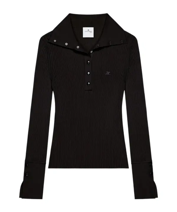COURREGES Ribbed Polo Top With Button-up Placket - No