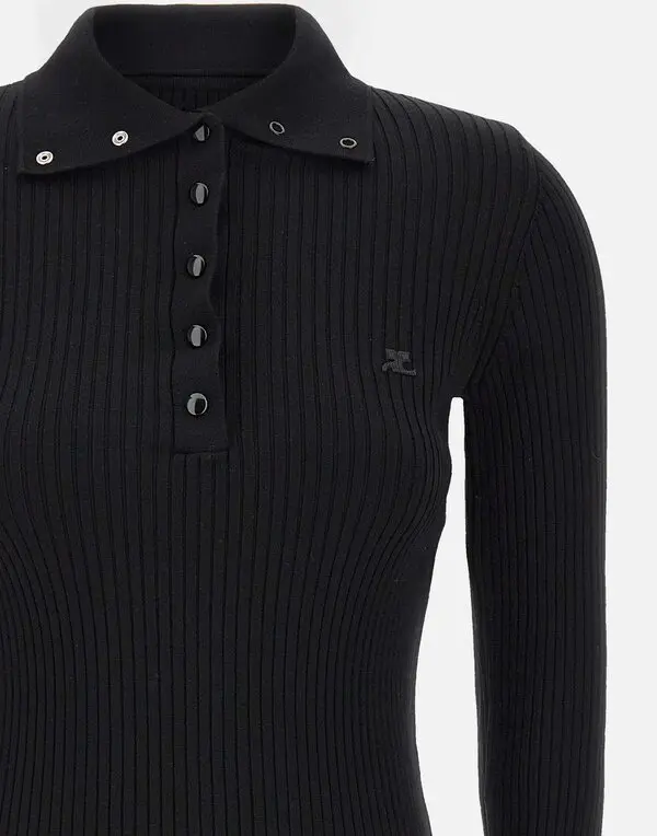 COURREGES Ribbed Polo Top With Button-up Placket