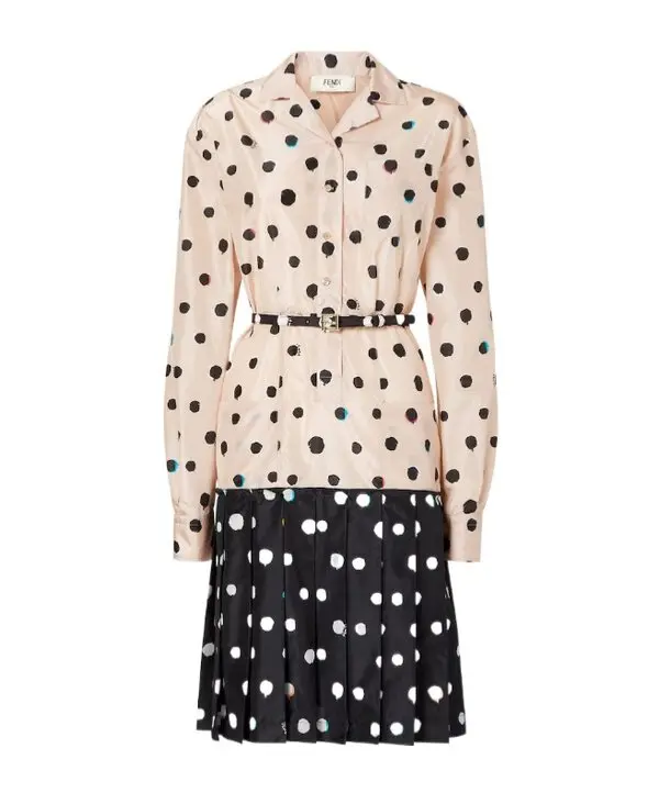 Fendi Polka Dot Print Belted Midi Shirt Dress - Pink And Black