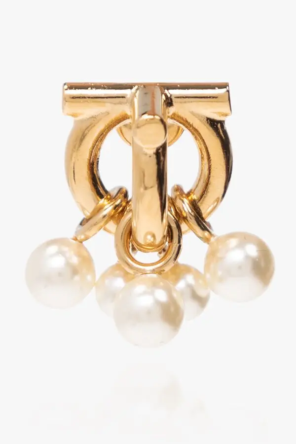 FERRAGAMO Gold Tone Logo And Pearl Earrings