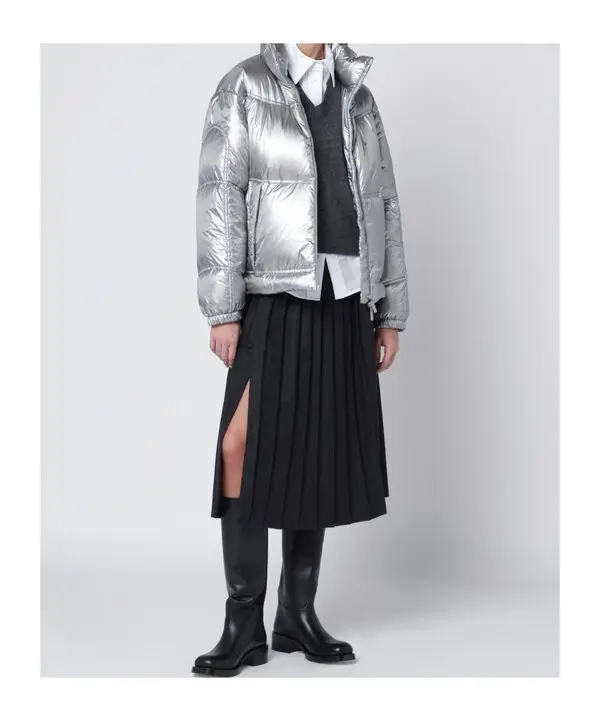 Herno Down Jacket With High Collar And Drawstring Hem - Gray