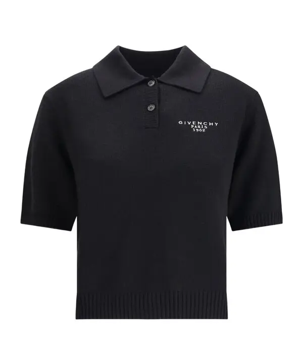 Givenchy Paris 1952 Embroidered Knit Polo Top - Black