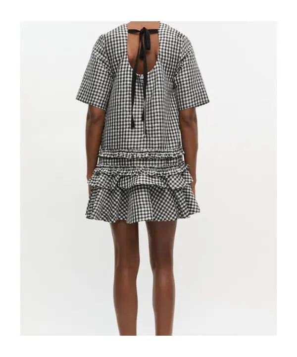 GANNI Checked Mini Dress With Ruffled Hem
